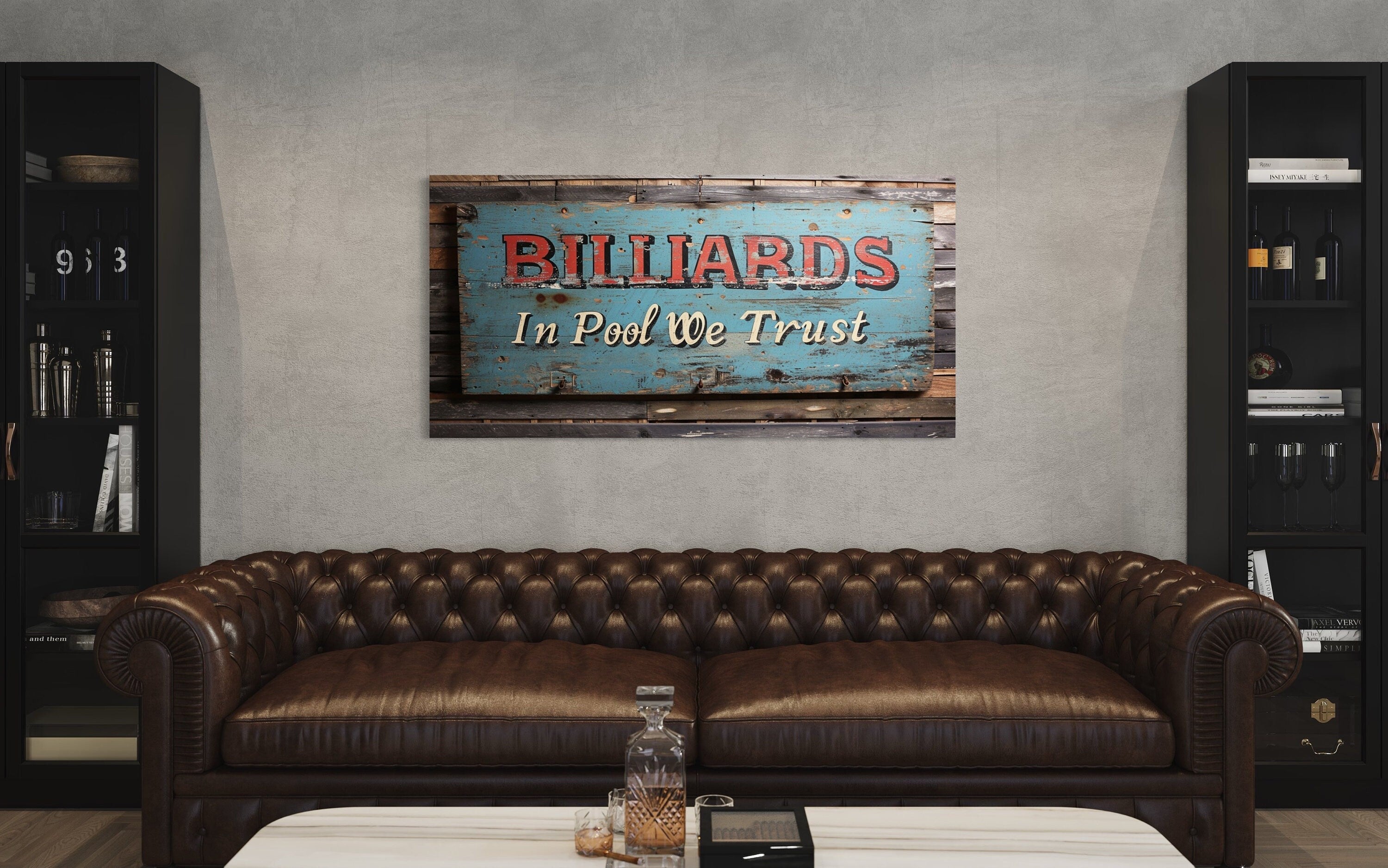 Billiards Sign Crystal Art Gallery Billiards Pool Cue Vintage Marquee